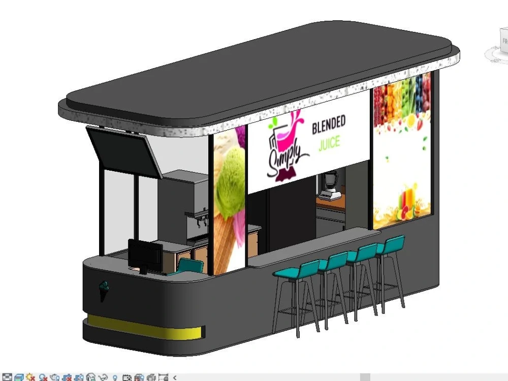 A customized kiosk design with 3D model, 3D Renders, plan, elevations ...