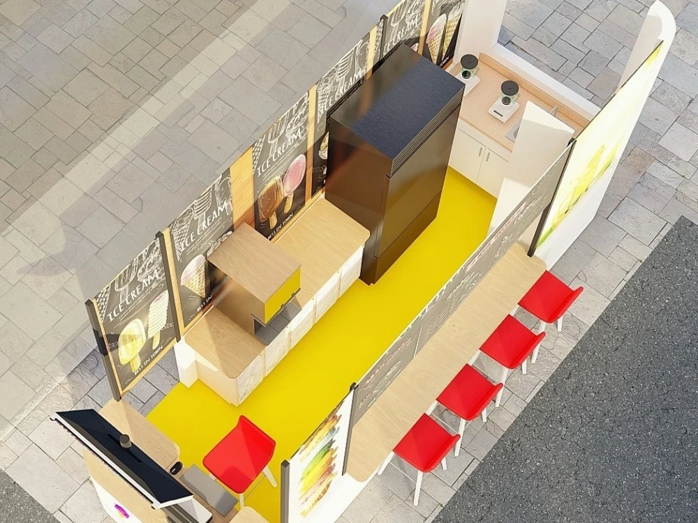 A customized kiosk design with 3D model, 3D Renders, plan, elevations ...