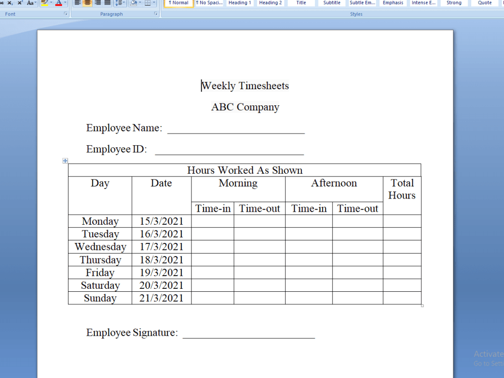 A Weekly timesheet for your employees to check their working hours | Upwork