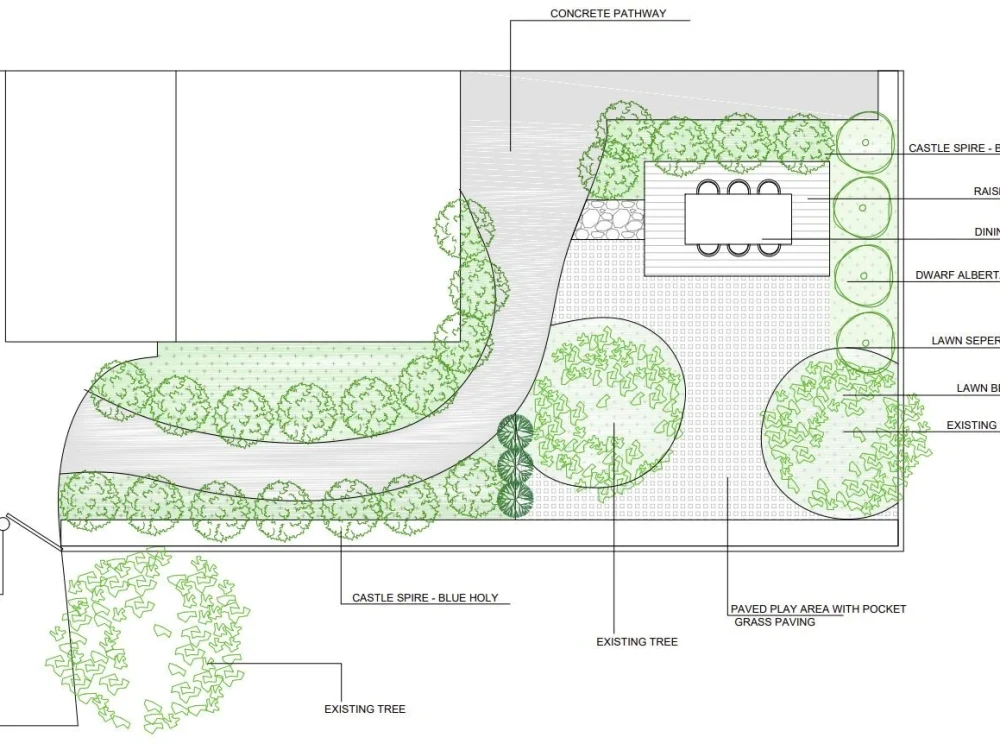 2D site plan and landscape plans with planting information and ...