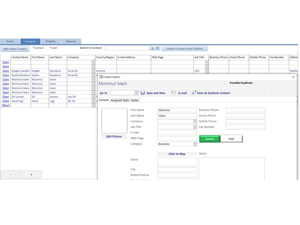 A Wonderful MS Access App for managing Projects, Contacts & Tasks | Upwork