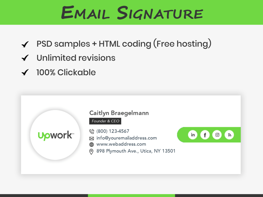A clickable HTML email signature | Upwork