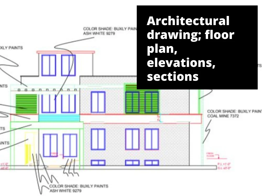 Architectural drawing; floor plans, elevations, sections drawn in Revit ...