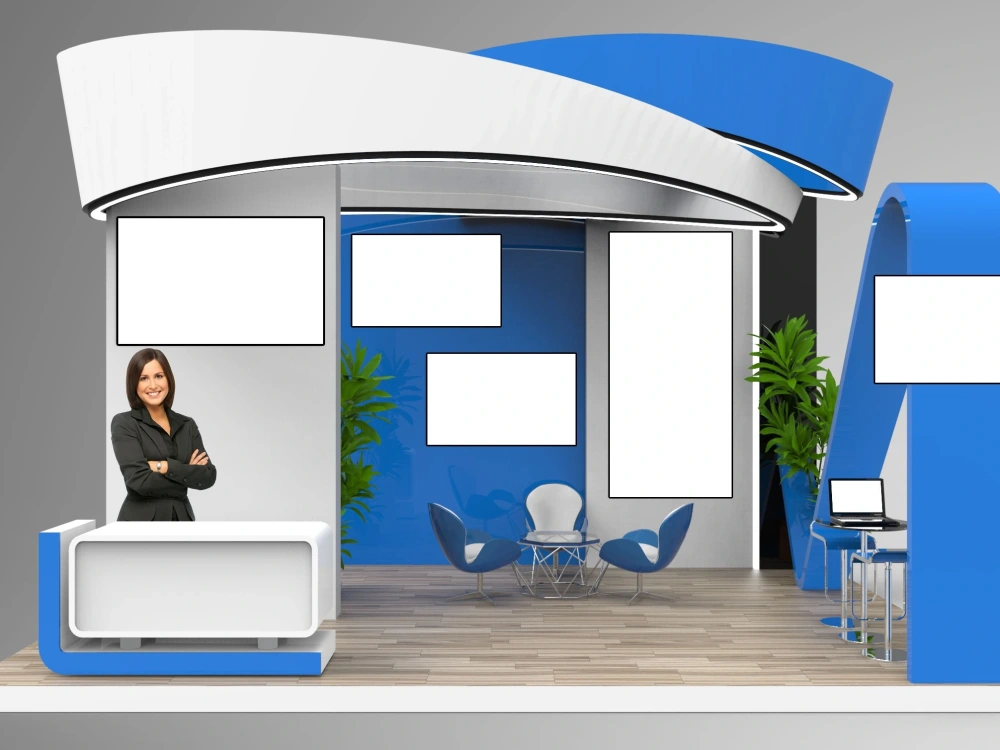 A 3d exhibit booth design for online marketing. | Upwork