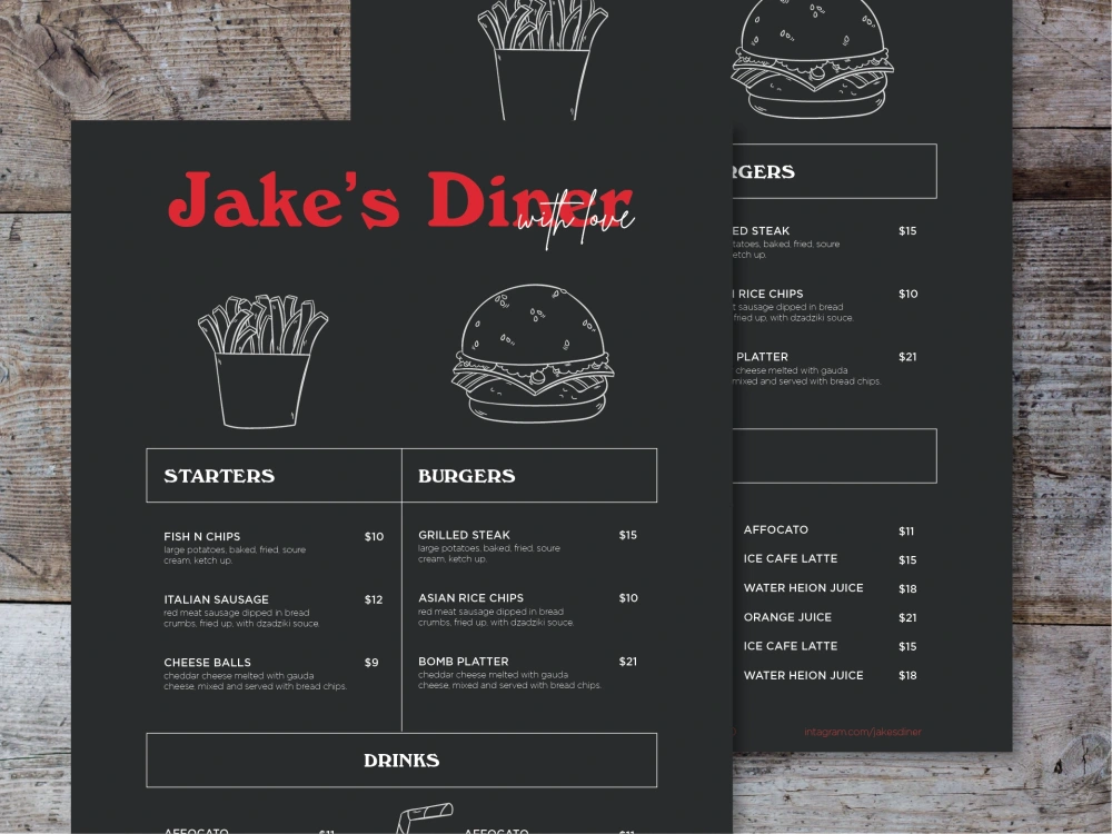 An edgy and clean menu design | Upwork