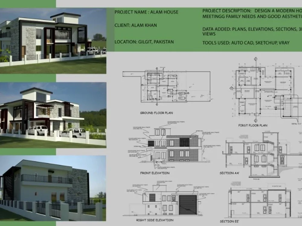 Detailed floor plan with elevations, sections and 3D rendering | Upwork