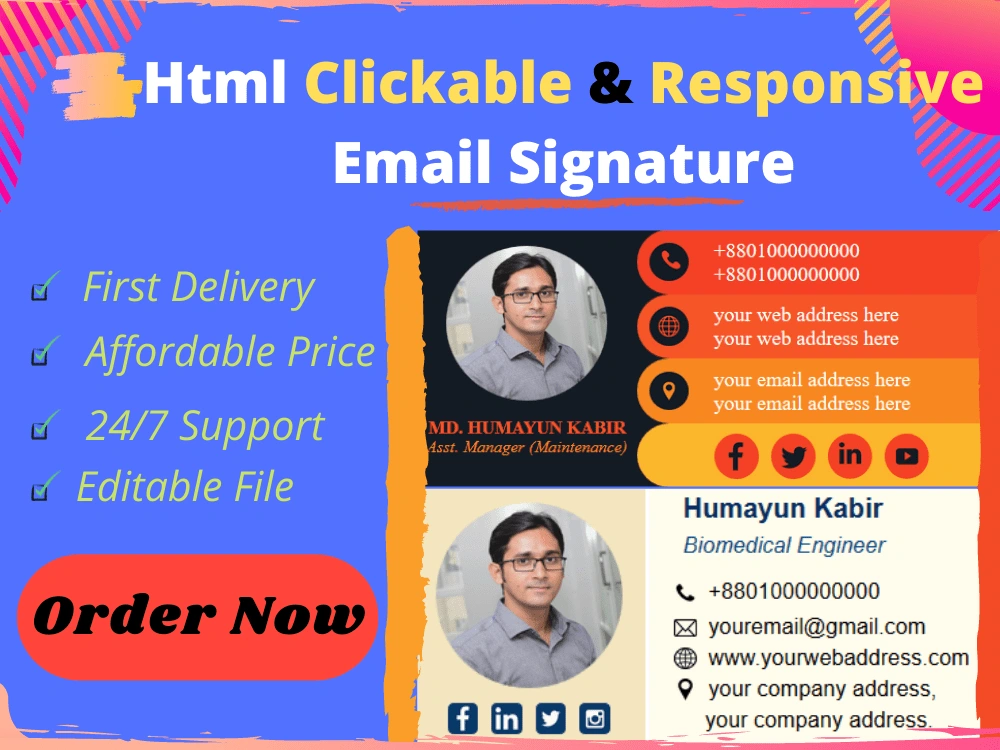 Clickable Responsive HTML Email Signature. | Upwork