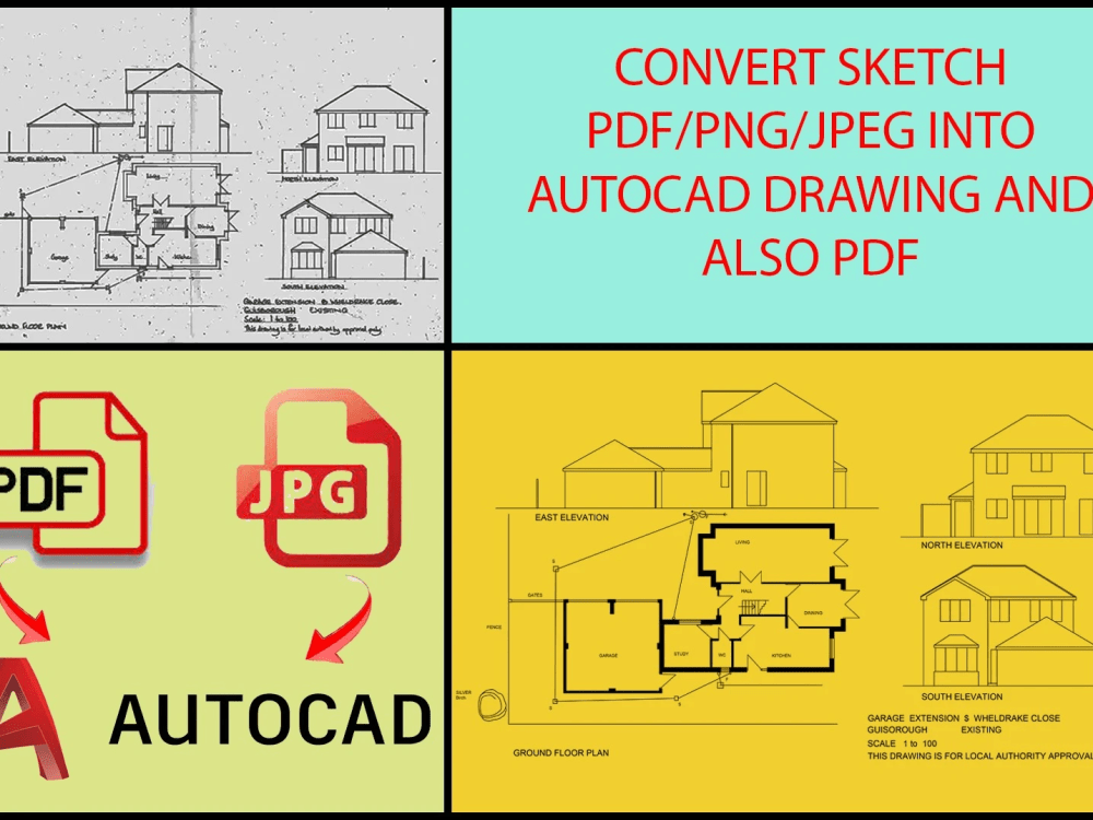 Convert sketch scanned pdf jpg png to AutoCAD drawing | Upwork