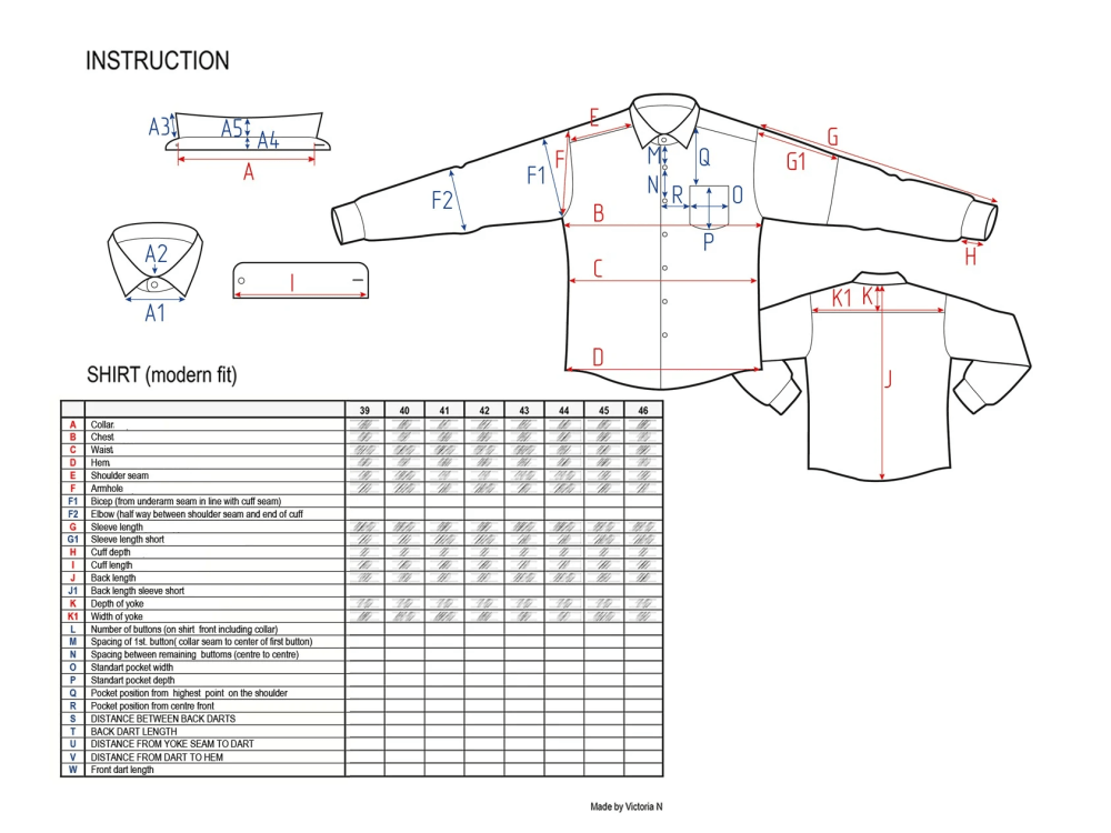 Dimensioned drawings of fashion product with a detailed measurement ...