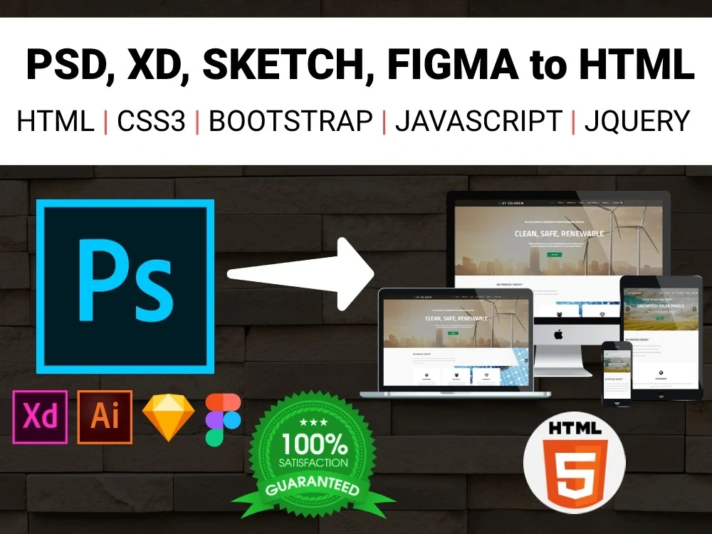 Adobe XD , Figma, Invision, Sketch, PSD To HTML5, CSS3, BootStrap | Upwork