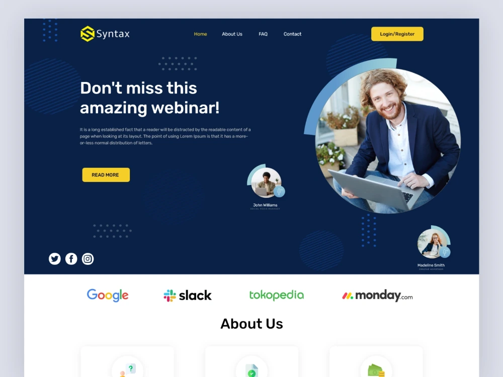 A modern website mockup or landing page design in PSD or Figma format ...