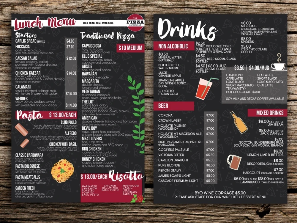 An amazing restaurant & bar menu, food menu, price list & menu board ...