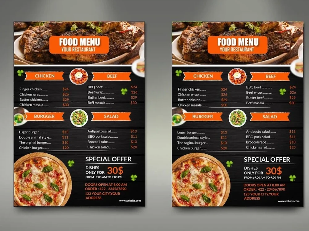 An amazing restaurant & bar menu, food menu, price list & menu board ...