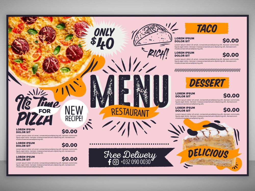 An amazing restaurant & bar menu, food menu, price list & menu board ...