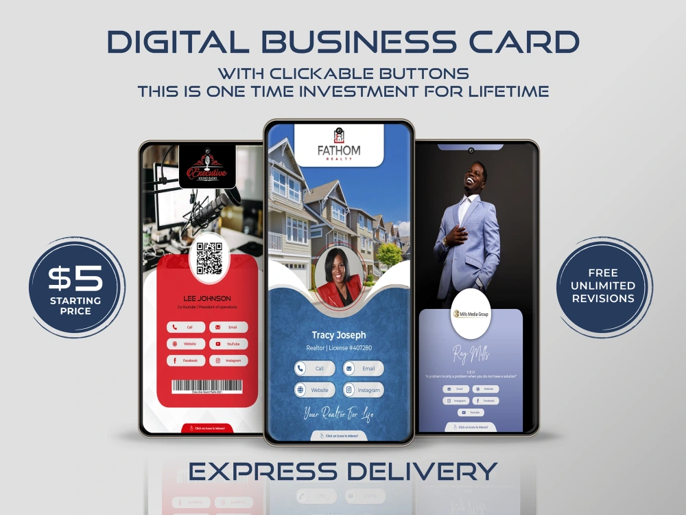 A digital business card with clickable buttons & Printable Card in 24 ...
