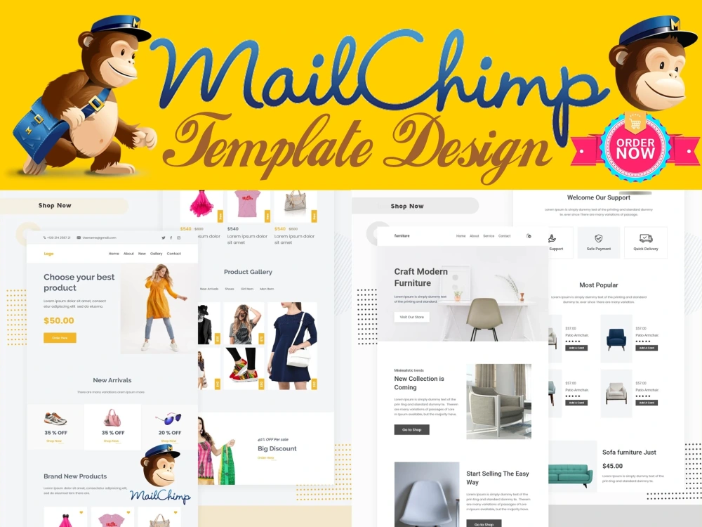 An amazing design mailchimp template setup drag & drop editable responsive | Upwork