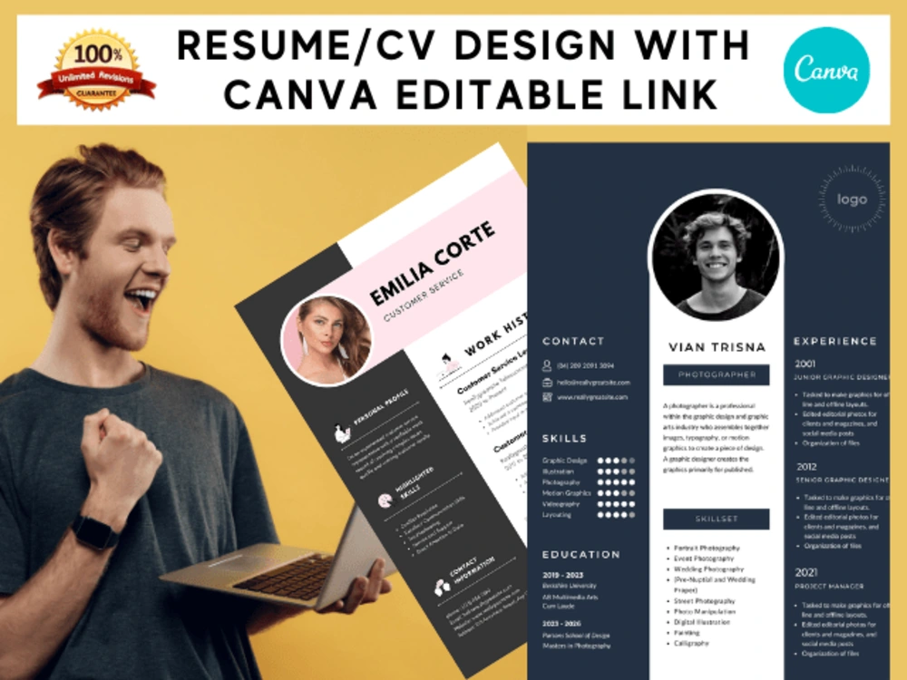 A modern Resume,CV,Cover letter design on canva with editable link ...