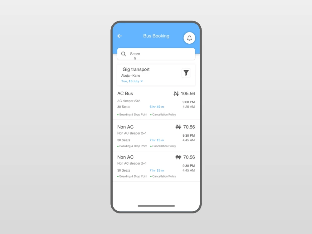 A bus booking app design , Prototype, Custom app design | Upwork