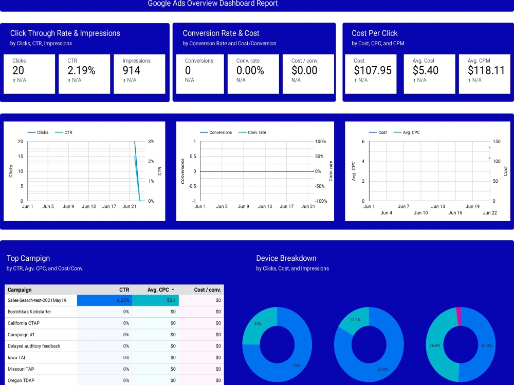 Google Ads Overview Dashboard Report using GDS | Upwork