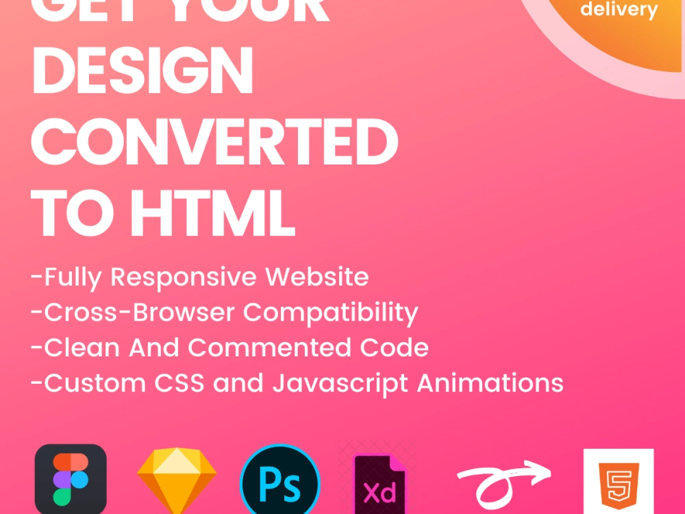 Your figma, xdm psd, sketch file converted into website(HTML/CSS/JS) | Upwork