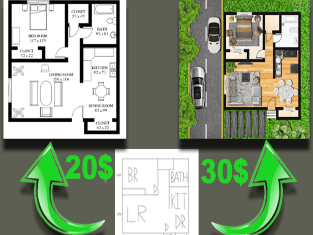 A render & AutoCAD 2d floor plan within 6 hours | Upwork