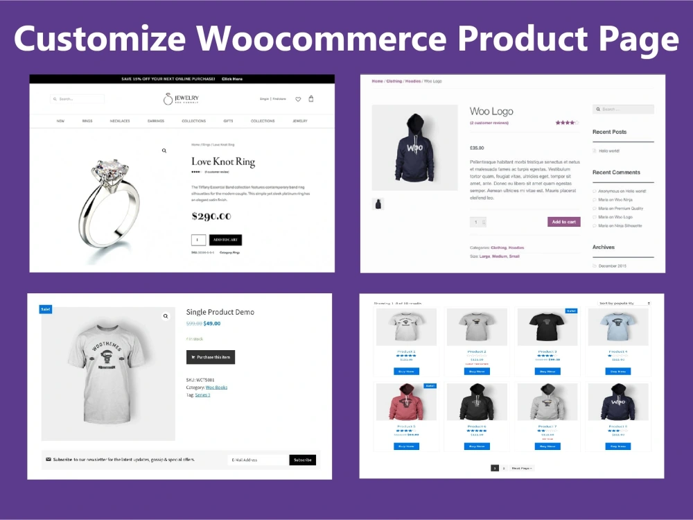 Customized woocommerce single product, shop, cart and thank you pages ...