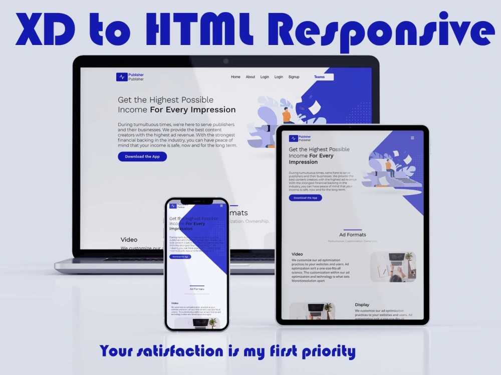 A fantastic responsive html template from adobexd | Upwork