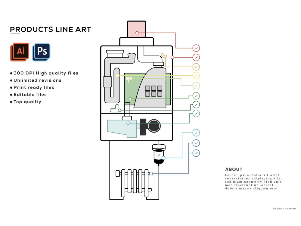 Vector line art illustration, user manual, Products line art | Upwork