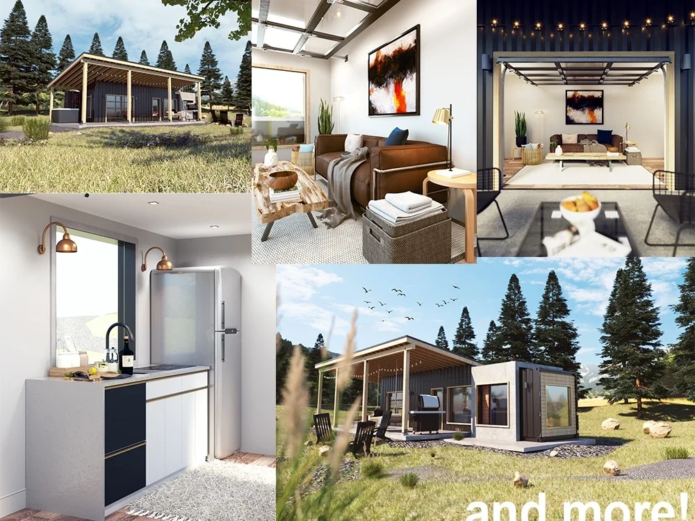 A Shipping Container Home drawing plan & 3D render photo | Upwork
