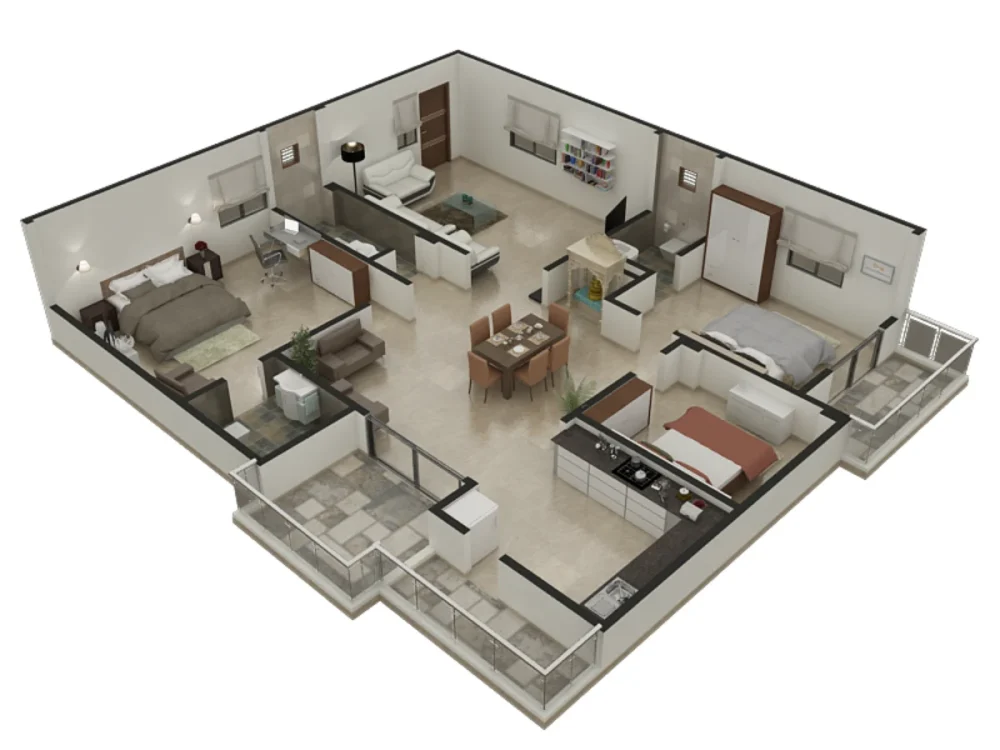 Realistic 3d floor plan with interior, exterior for real estate | Upwork