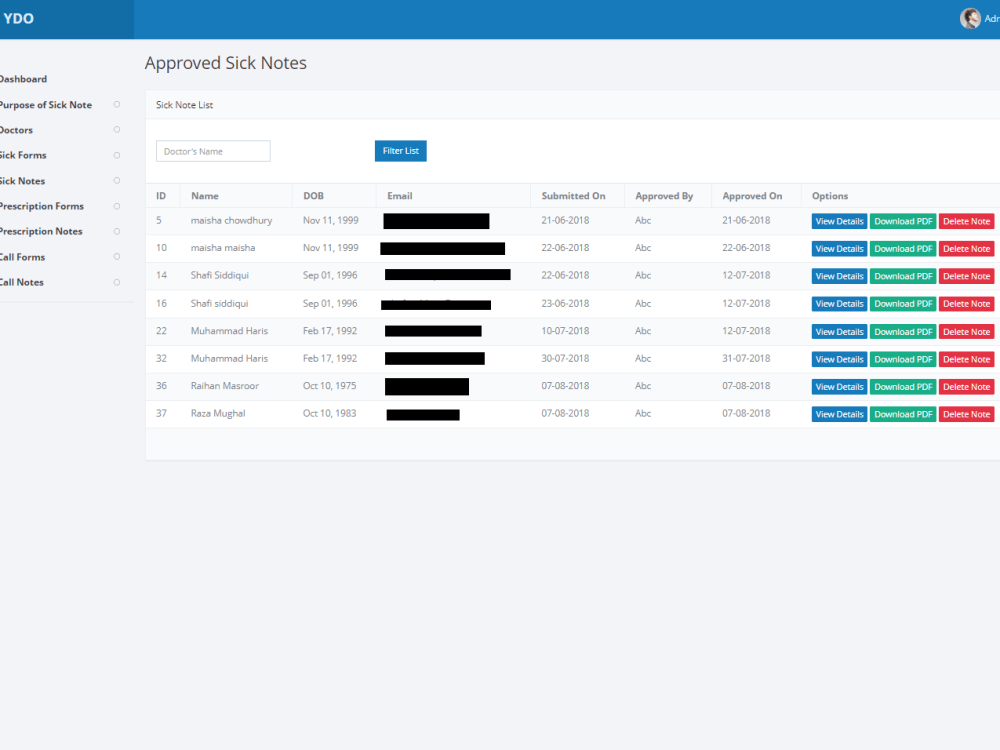 Patient Sick, Prescription and Call Note Management System | Upwork
