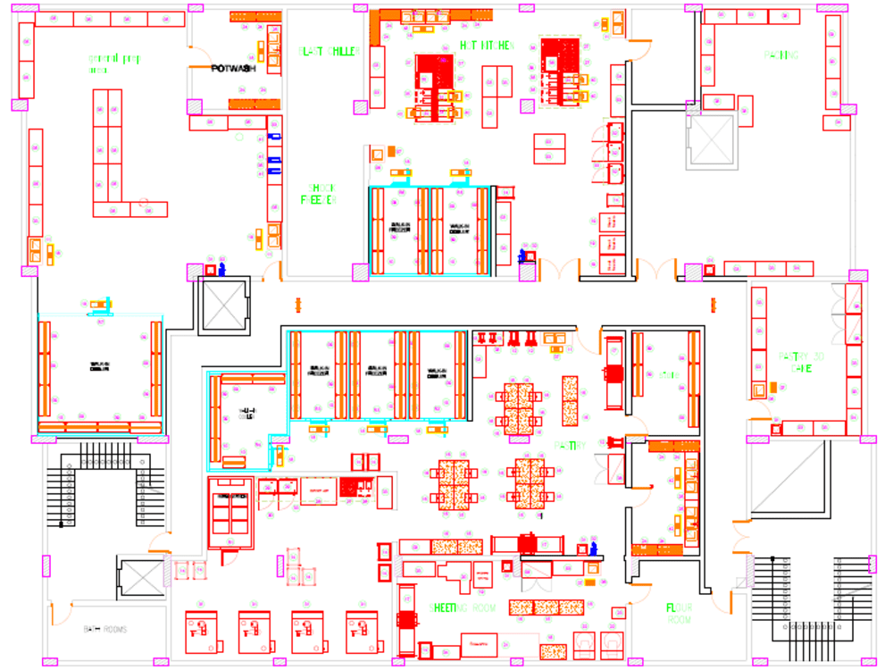 Commercial Kitchen Equipment Layout With MEP drawings / 3D Rendering ...