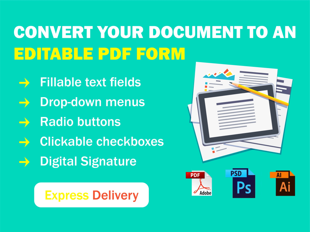 An attractive PDF fillable form design from scratch or from your files ...