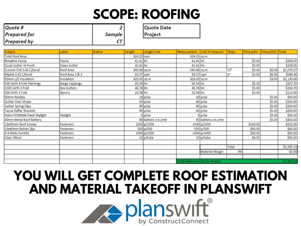Complete roof estimation and material takeoff in PlanSwift | Upwork