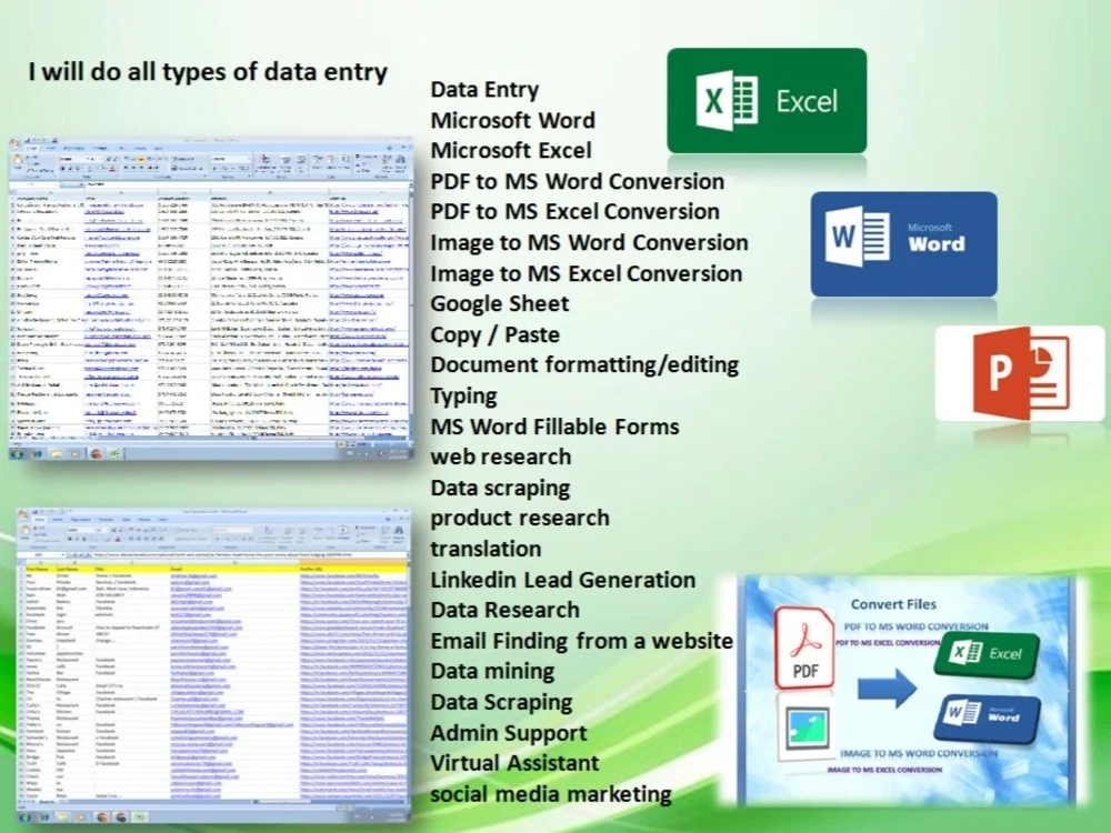 Excel data entry, PDF to excel, data analysis and web research | Upwork