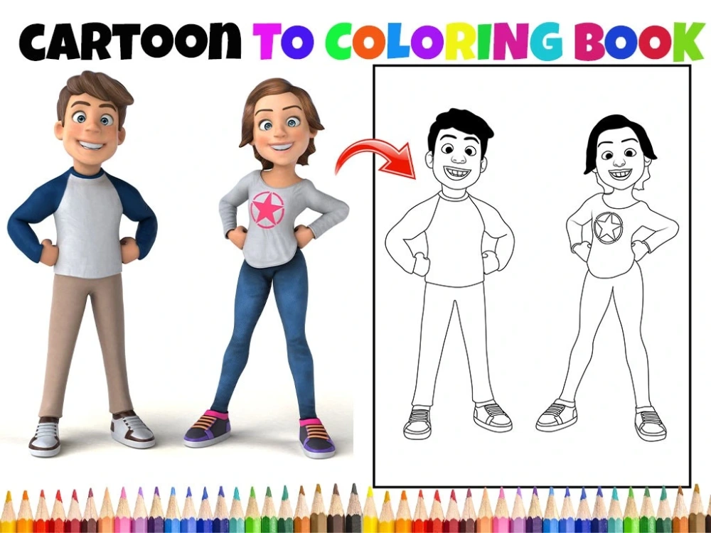 Cartoon characters to coloring book pages for amazon kindle book | Upwork