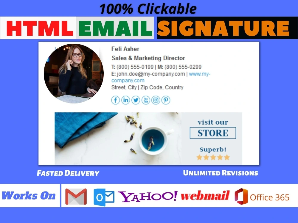 Professional Clickable HTML Email Signature, Outlook Signature | Upwork