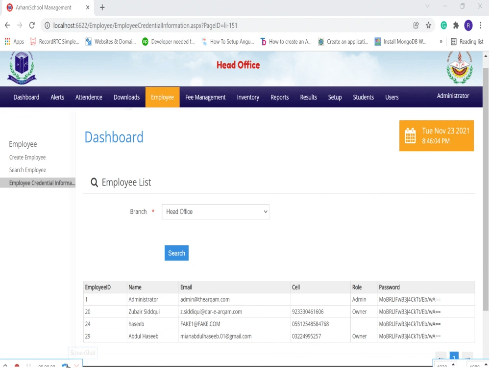 School Management System (Asp.net Webforms, jQuery, MSSQL, Ado.net, Html) | Upwork