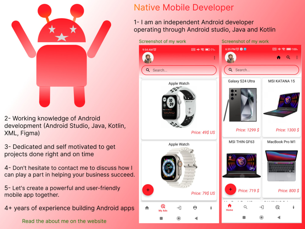 Custom native android app development using Android Studio, Java or Kotlin | Upwork
