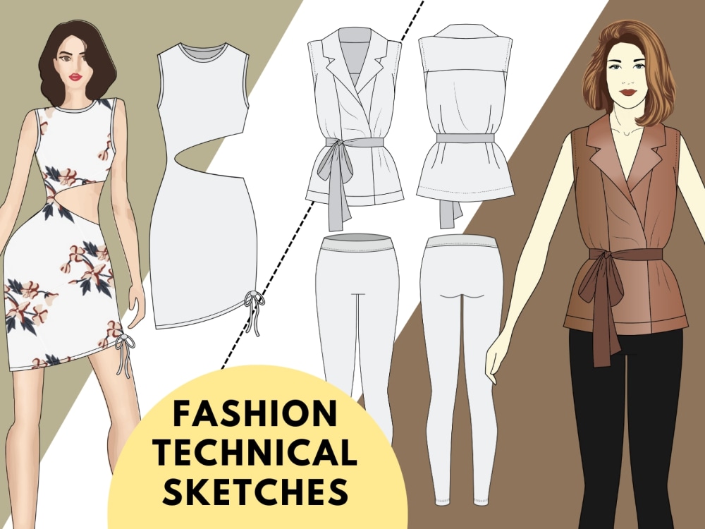 A Professional flat fashion sketches and technical drawing | Upwork