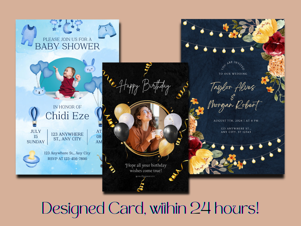 A designed invitation card, birthday card, wedding card, event cards ...