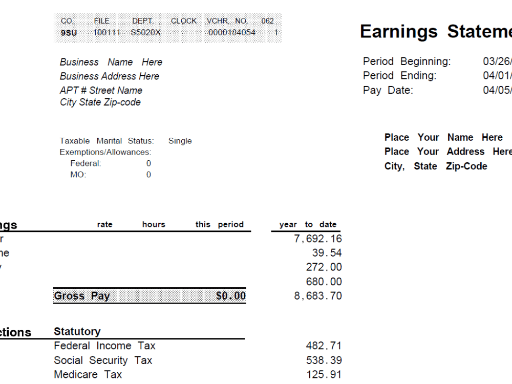 Paystub for self employed or contractors pay stub payroll calculation ...