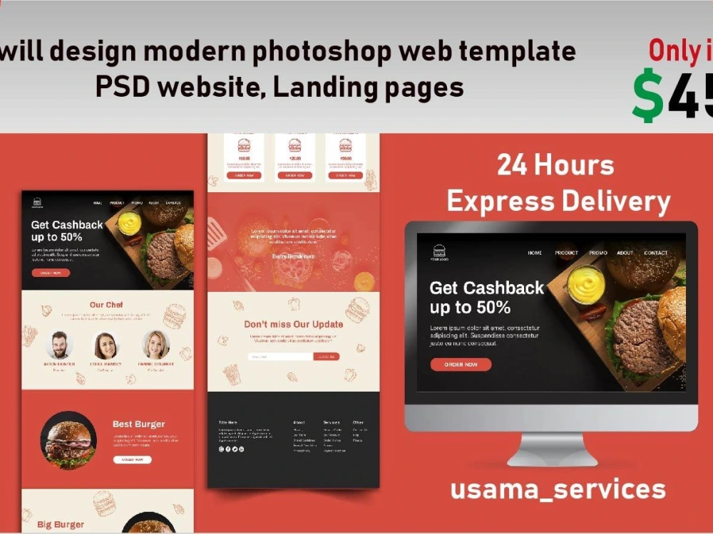 Modern Photoshop design web template, landing page or PSD website | Upwork