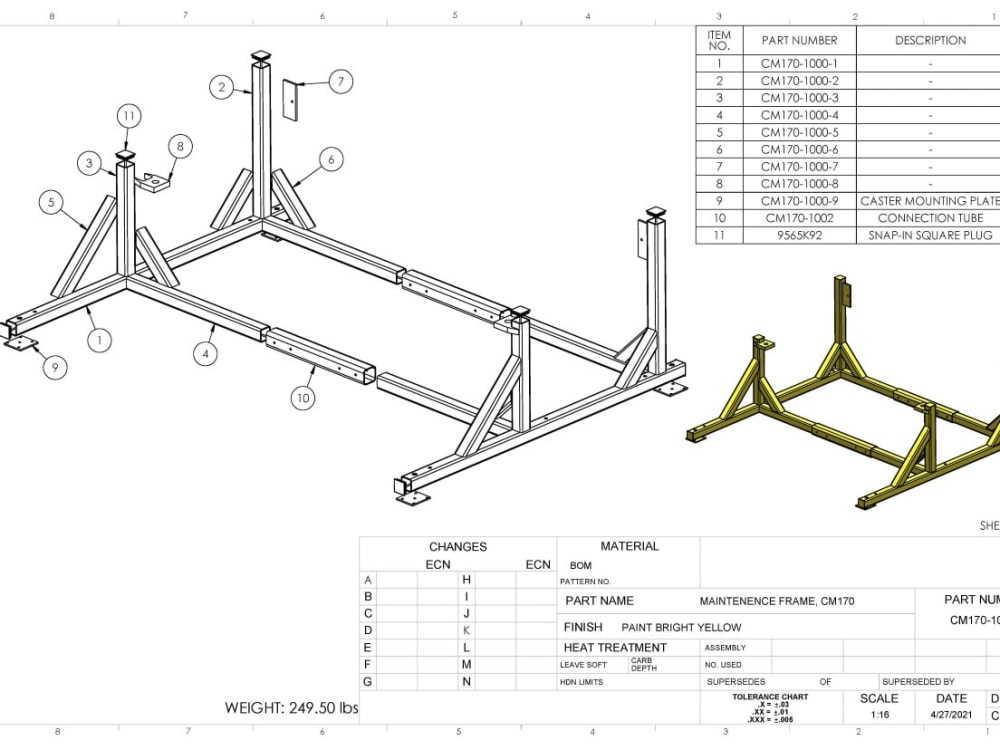 A Weldment Drawing with cut list and BOM | Upwork