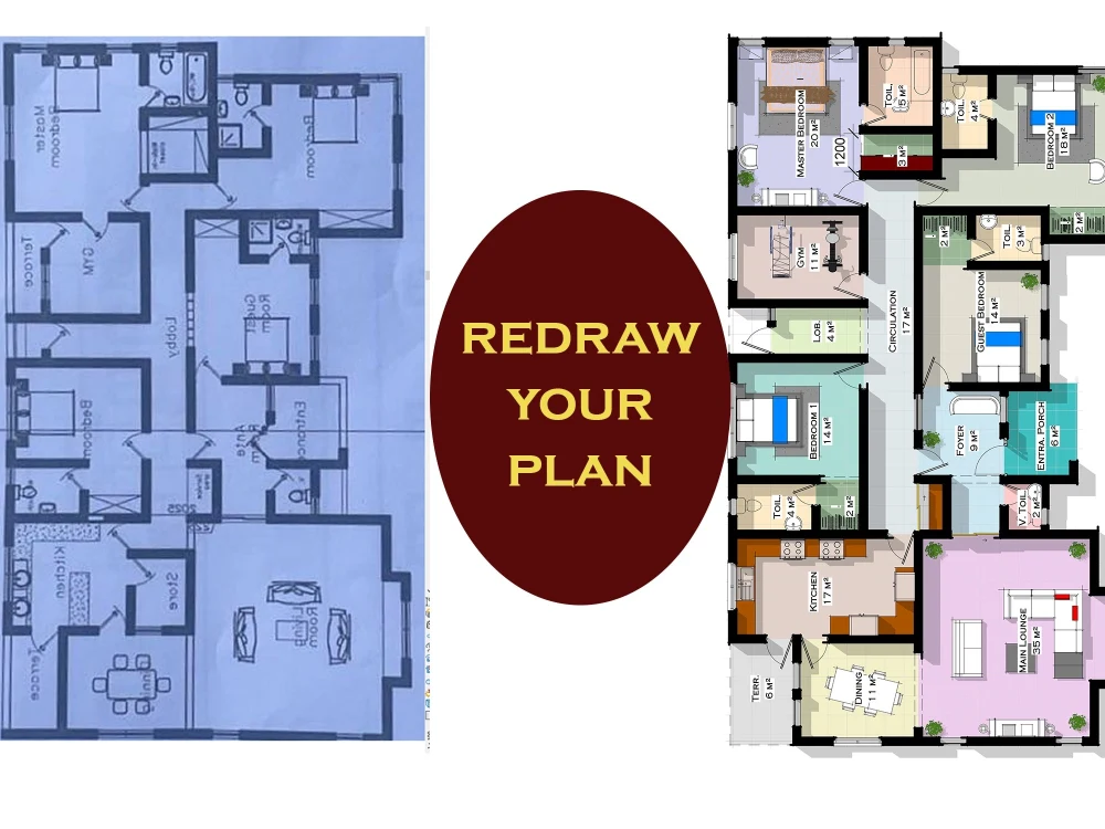 A Professional customizable detailed 2D CAD Floor Plan from Sketch ...
