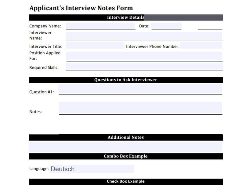 A professional fillable PDF Form to collect responses or application ...
