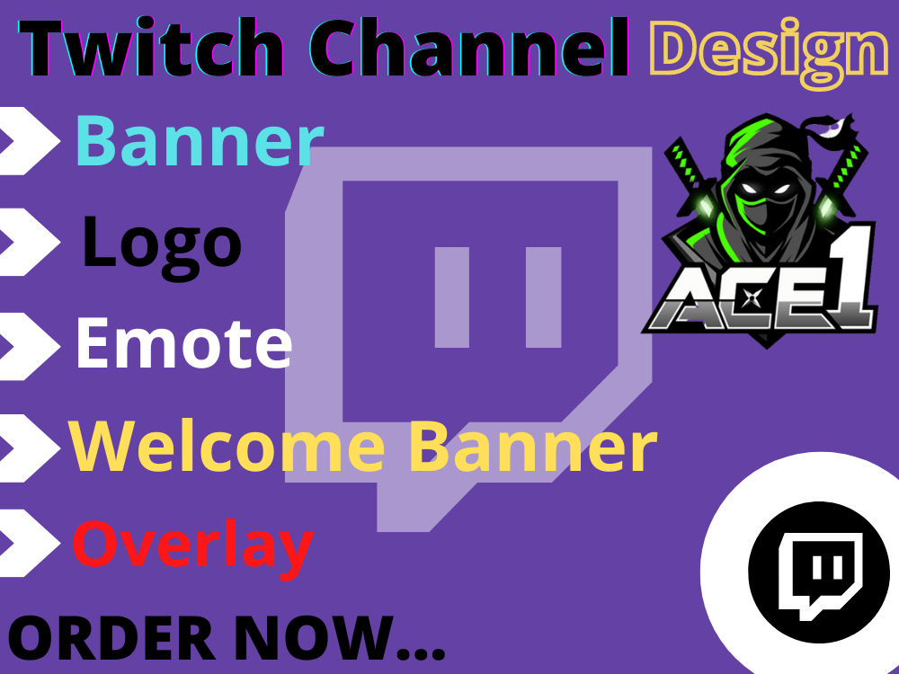 Your twitch logo, banner with emotes and complete graphics and ...