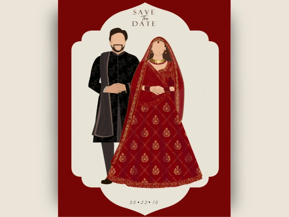 Unique wedding card with couple Portrait | Upwork