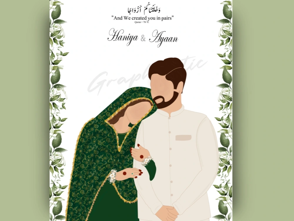 Unique wedding card with couple Portrait | Upwork