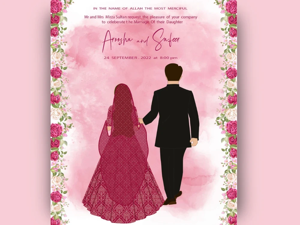 Unique wedding card with couple Portrait | Upwork